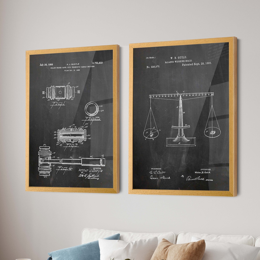 Justice Served: Law Patent Prints - Scale of Justice & Gavel Poster Set ...