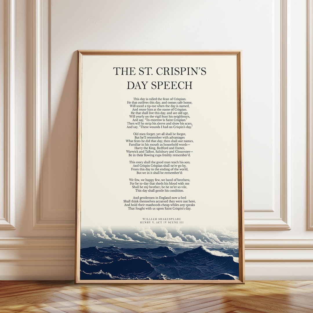 St. Crispin’s Day Speech Poster: Shakespeare Quote Print – Motivational ...