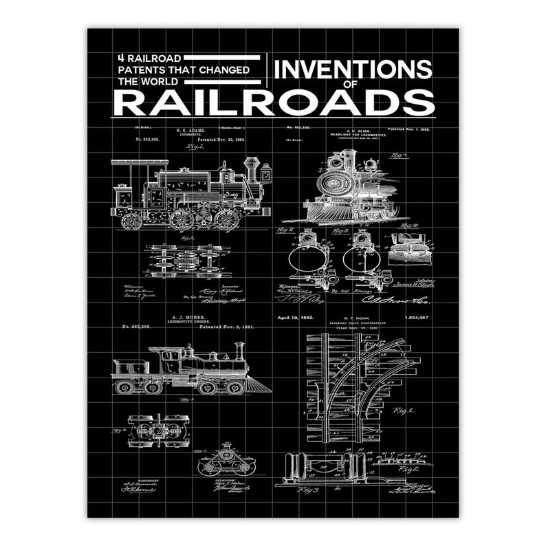 Railroad Patent Art Print: Vintage Train Inventions, Home & Office ...
