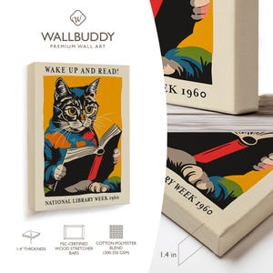 Cat Reading Poster - Wake up and Read! - National Library Week 1960 ...