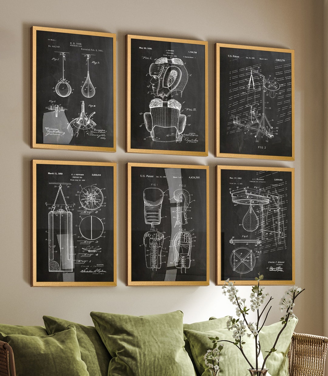 Inventions of Boxing Wall Art Decor - Set of 6 Boxing Patent Wall ...
