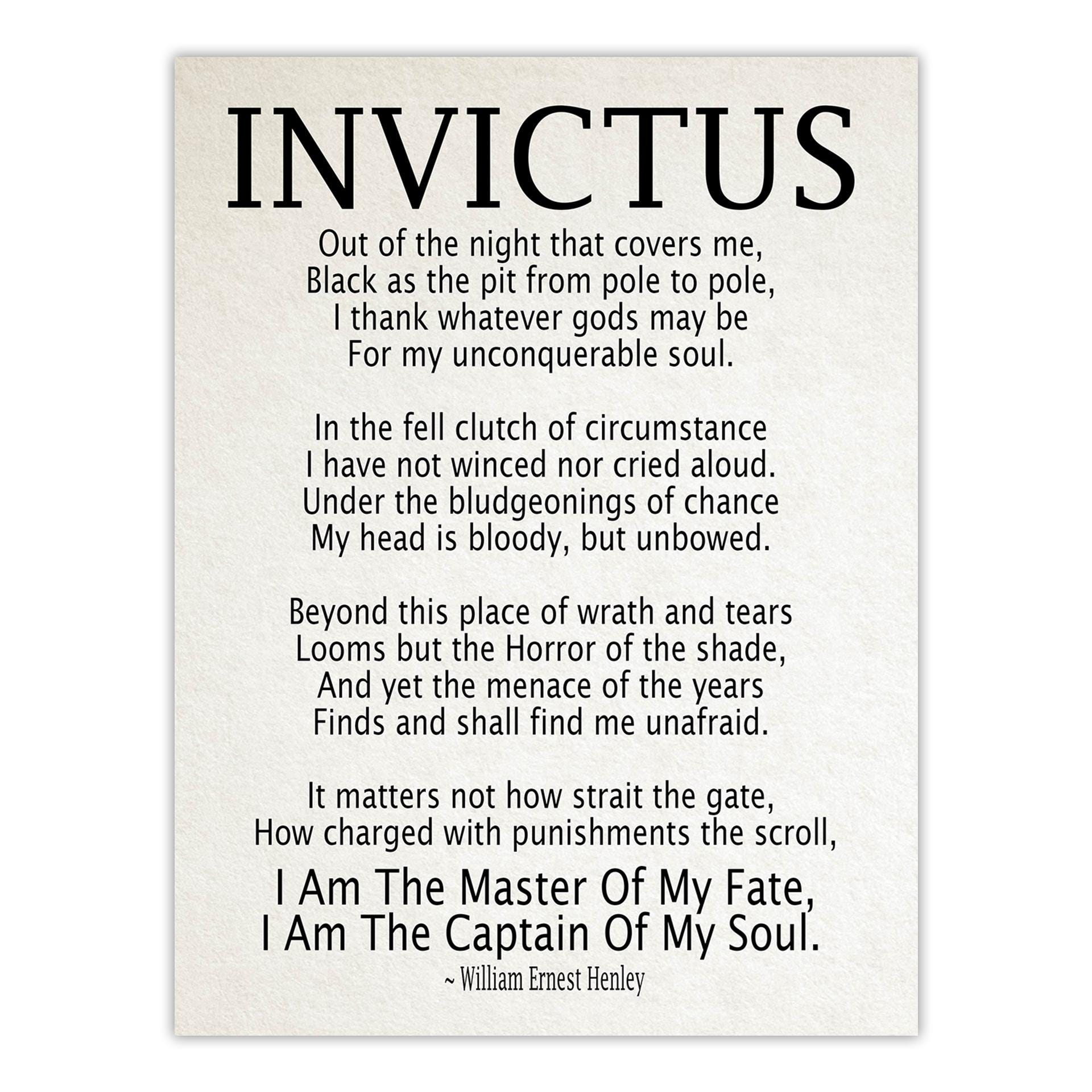 Invictus Poem Art Print: William Ernest Henley Typography Poster - Etsy