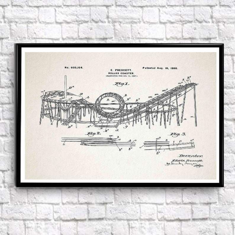 Roller Coaster Patent Drawing 1898 Amusement Park Blueprint - Etsy