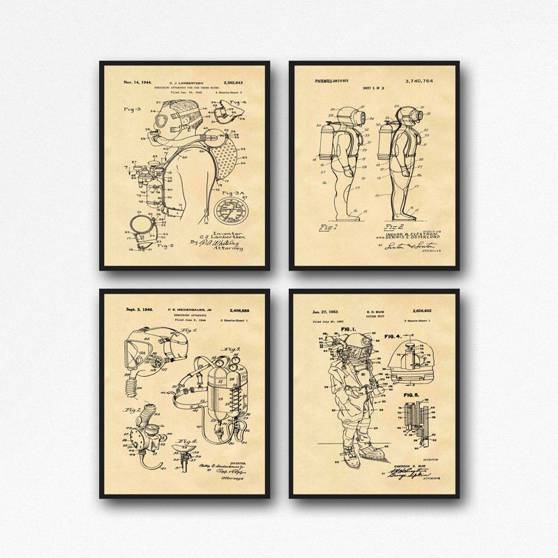 Scuba Diving Gift Wall Art Scuba Diving Posters Set of 4 Scuba - Etsy