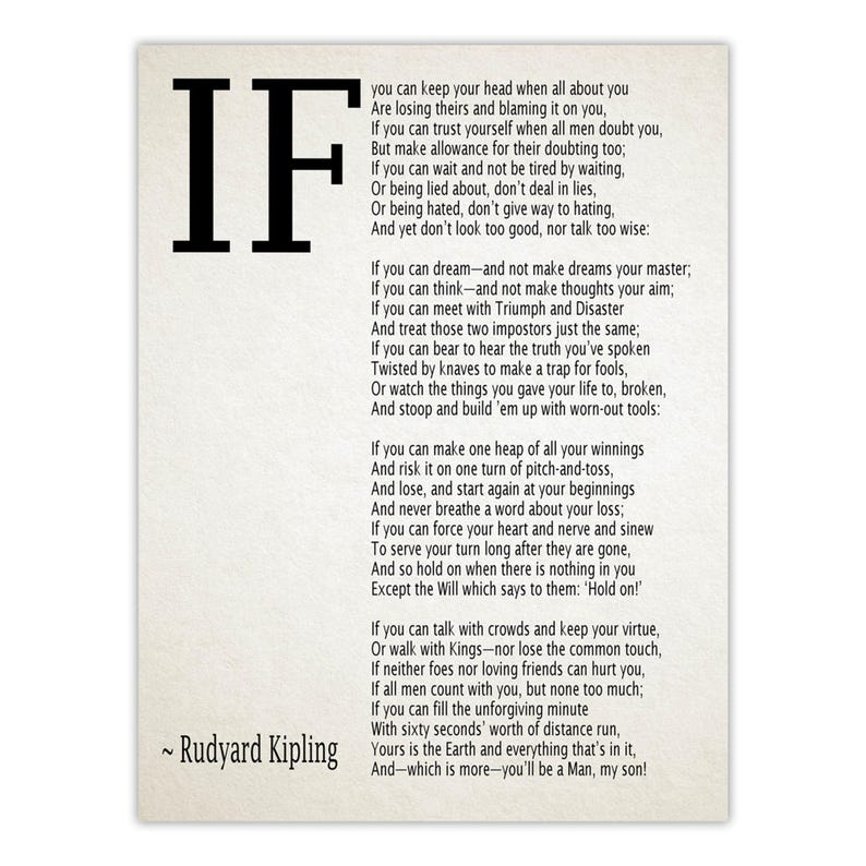 Rudyard Kipling "if" Poem Art Print: Motivational Wall Decor - Etsy