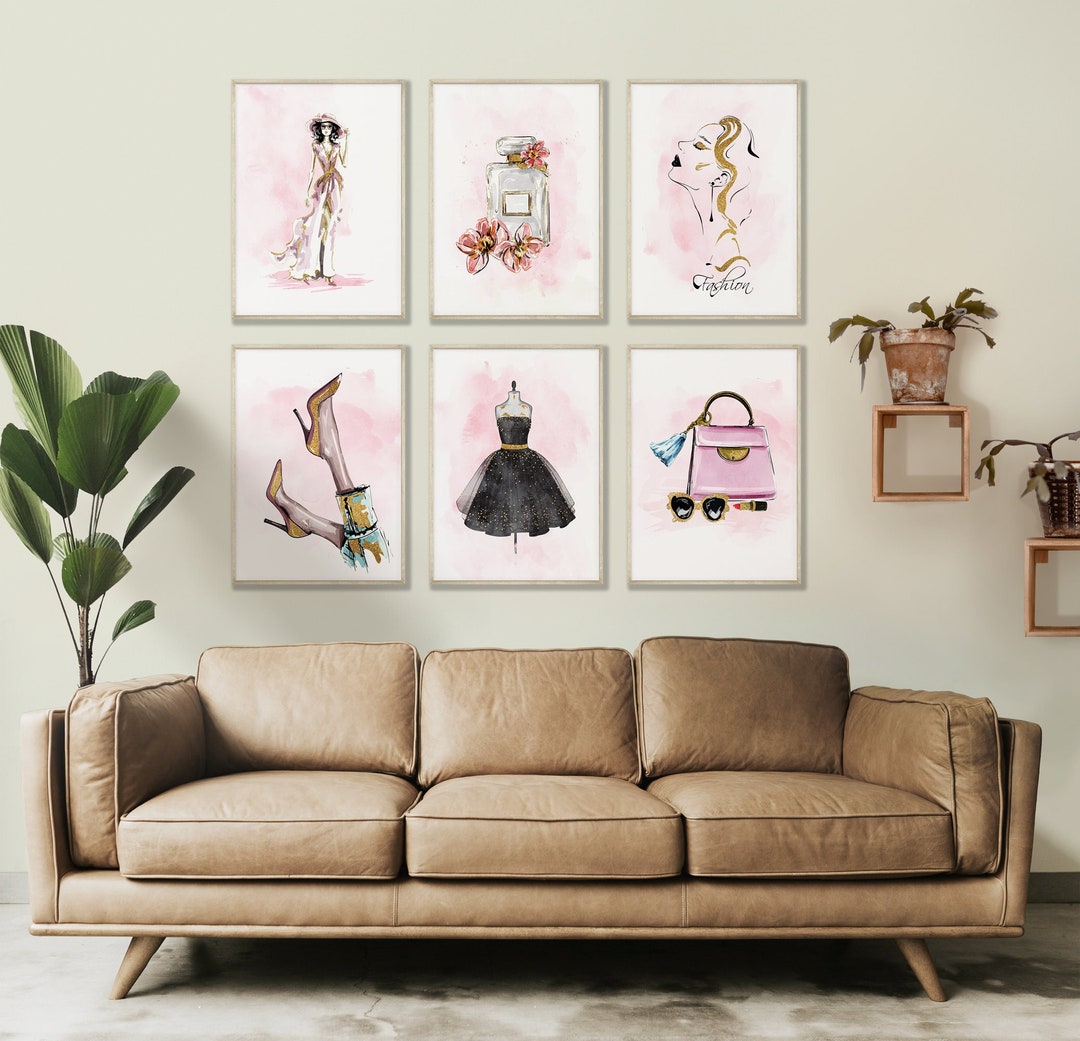 Fashion Wall Art Set of 6 Fashion Posters Pink Fashion Art Fashion ...
