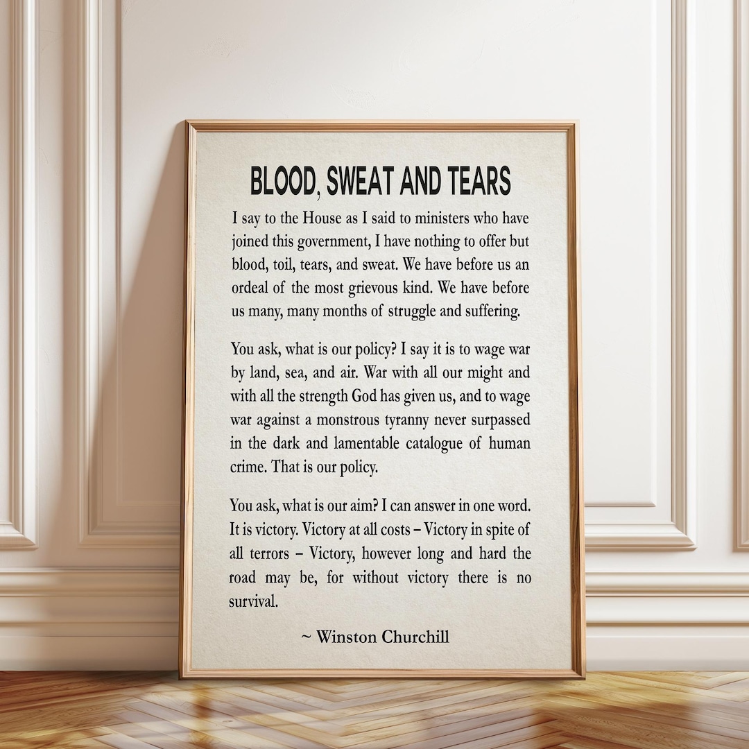 Winston Churchill Quote Poster: Blood, Sweat, Tears Speech - Historical ...