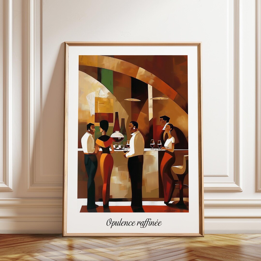 Elegant Bar Scene Poster: Modern Cubist Lounge Art Print ...
