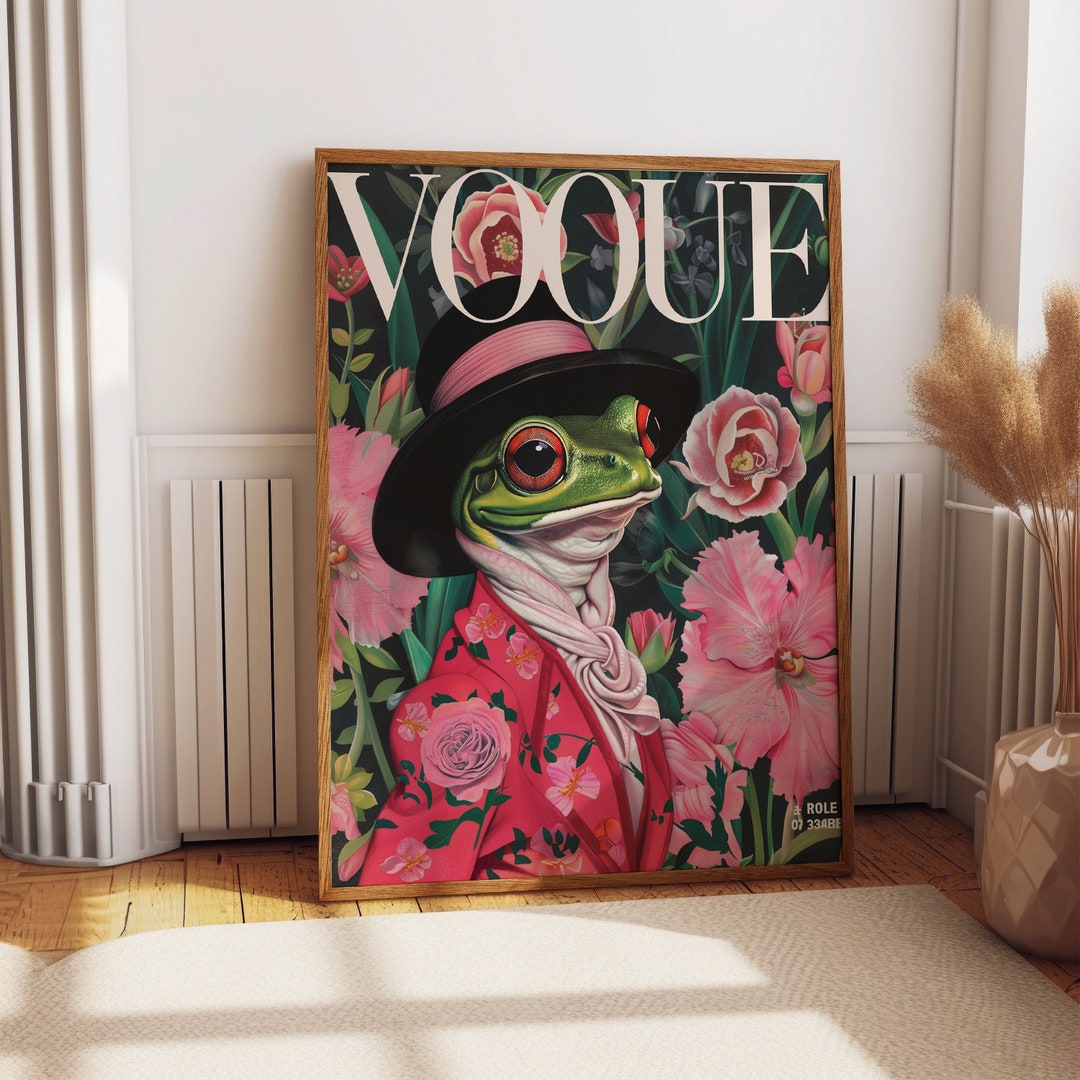 Fashion Frog Poster Pink Frog and Floral Wall Art Chic Frog Vogue ...
