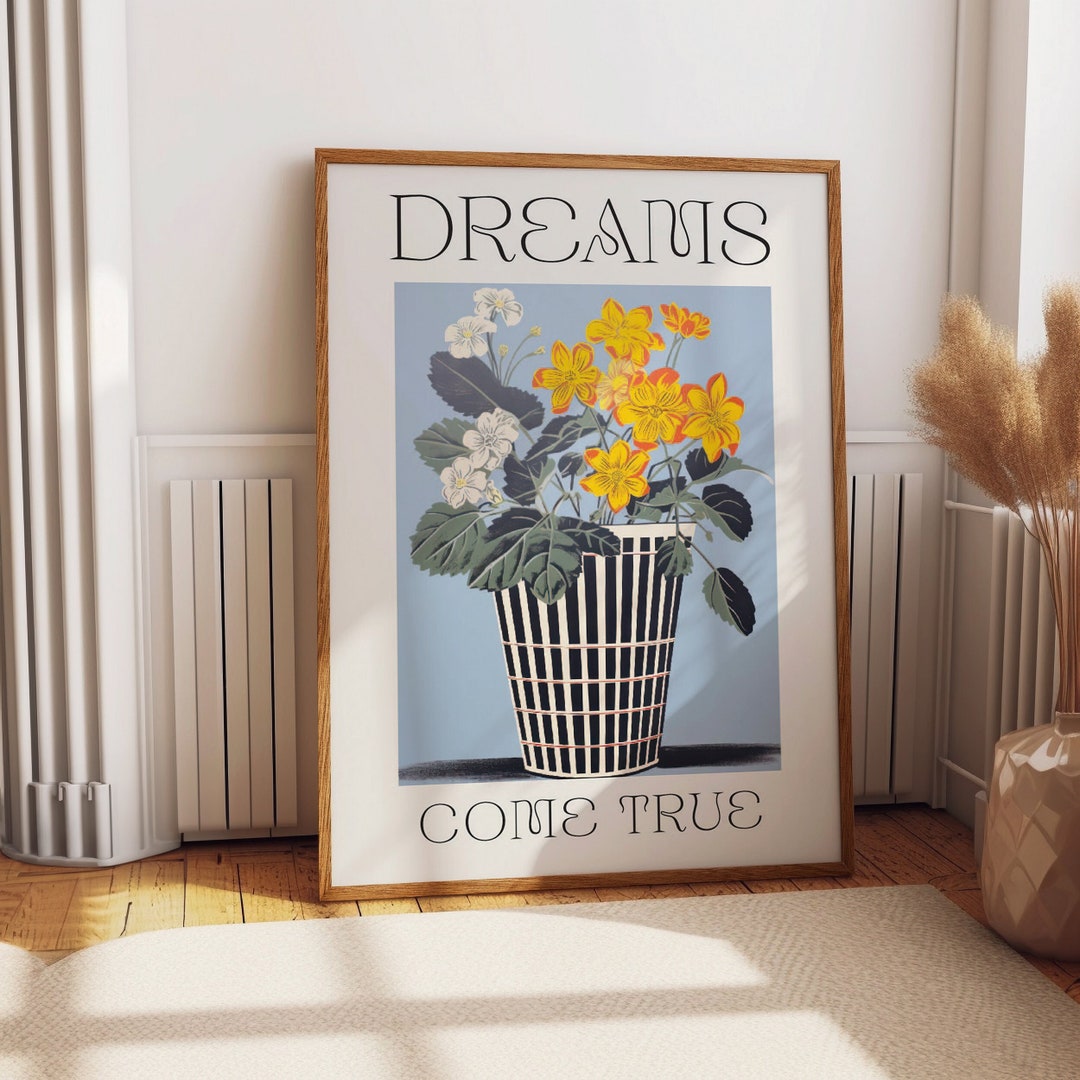 Flower Vase Wall Art Floral Art Motivational Wall Decor Dreams Come ...