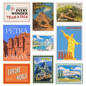 7 Wonders of the World Posters Global Landmarks Travel Destination Art ...