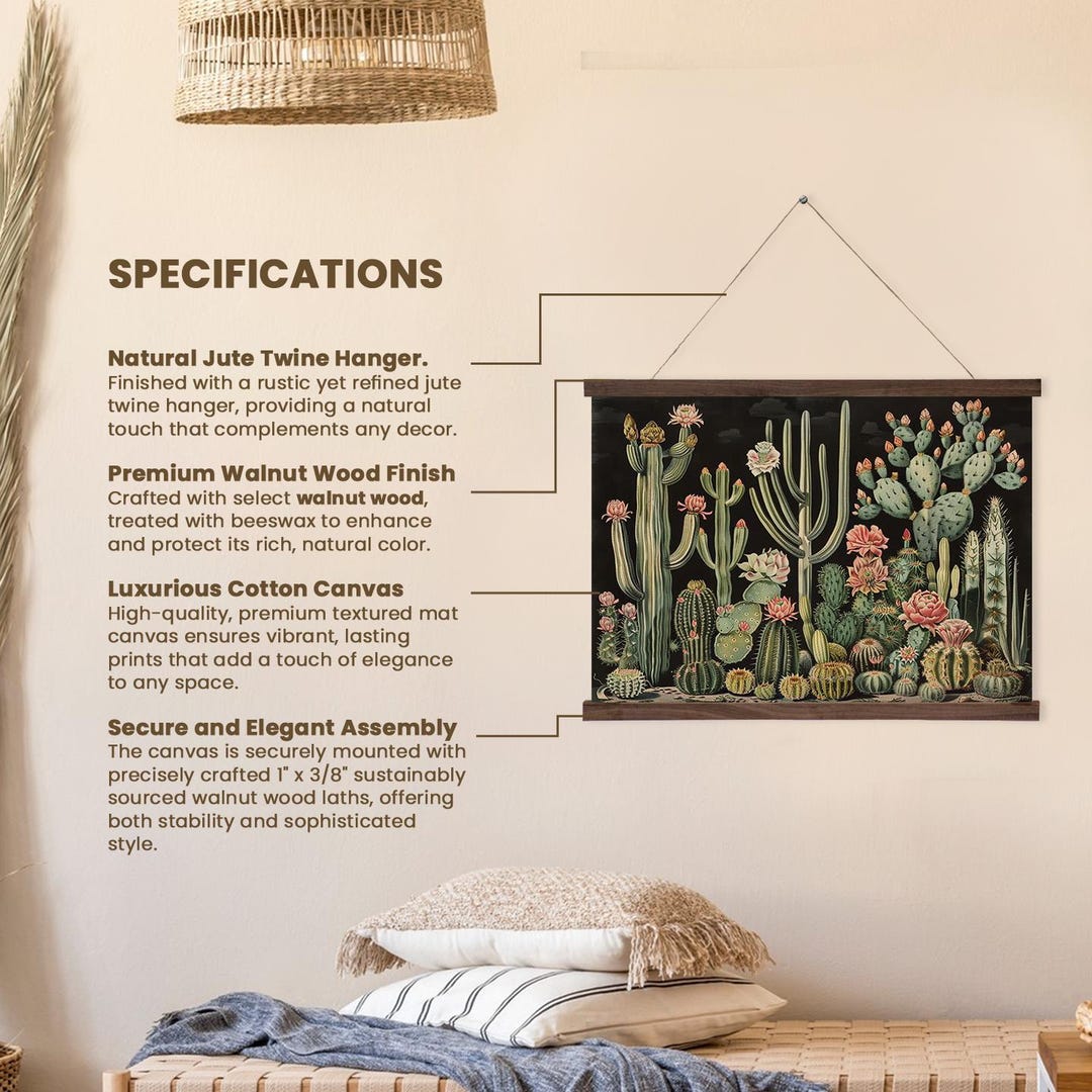 Desert Cactus Garden Wall Hanging - Vibrant Floral Cacti Canvas Art ...