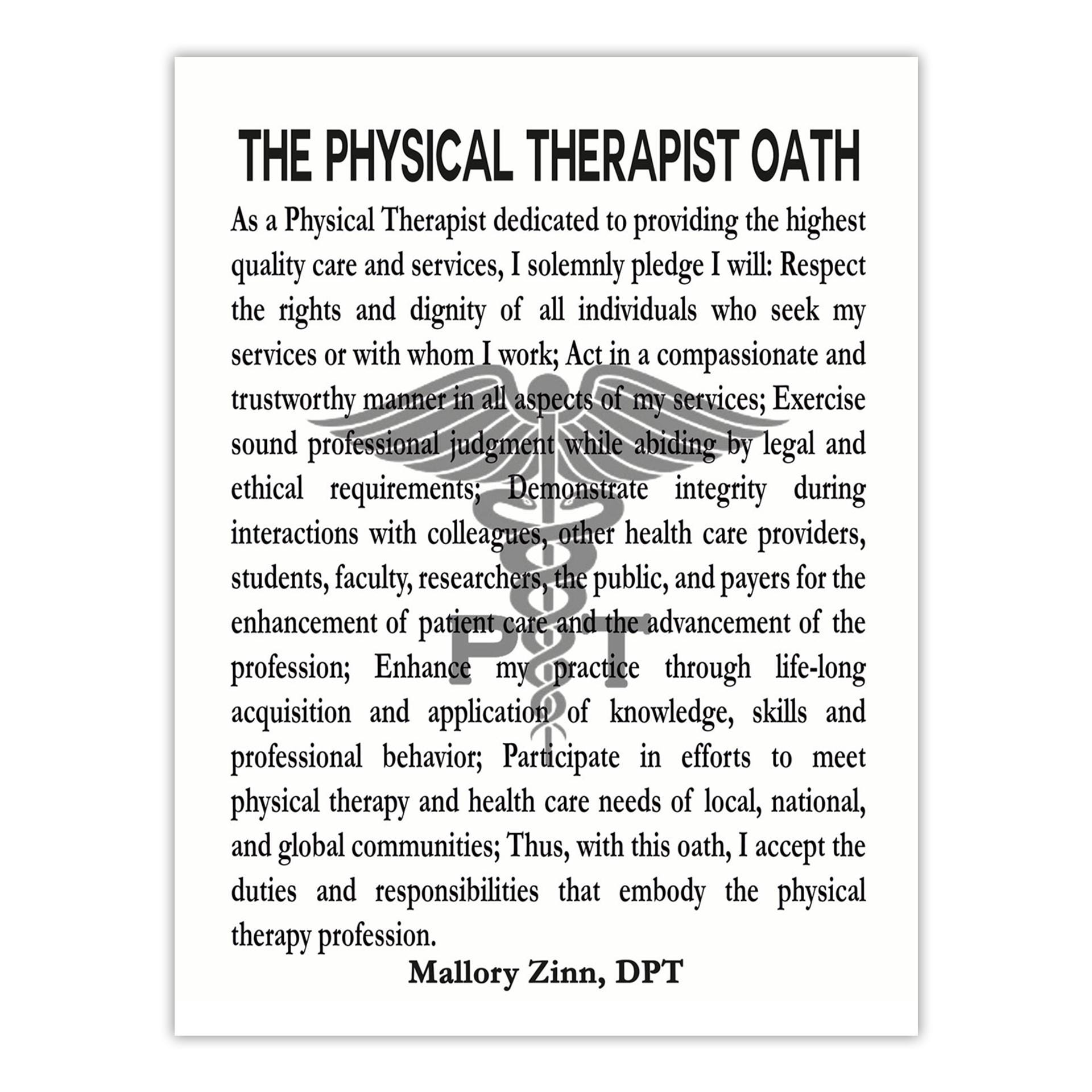 Physical Therapist Gift Framed Physical Therapy Oath Wall Art Poster - Etsy