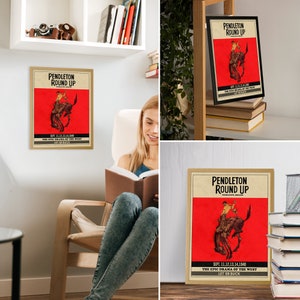 Pendleton Round up Rodeo Poster Cowboy Cowgirl Prints Ranch Decor Red Posters Western Wall Art ...