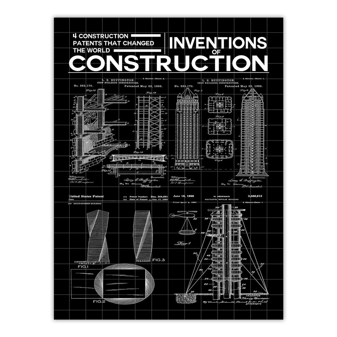 Construction Inventions Patent Art Print – Architect Blueprint Poster ...