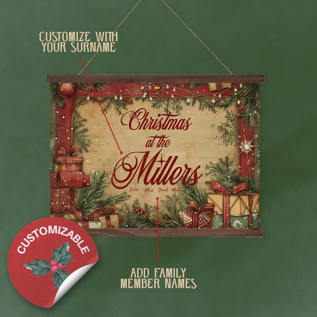 Customizable Christmas Wall Hanging Family Holiday Decor With Names and ...