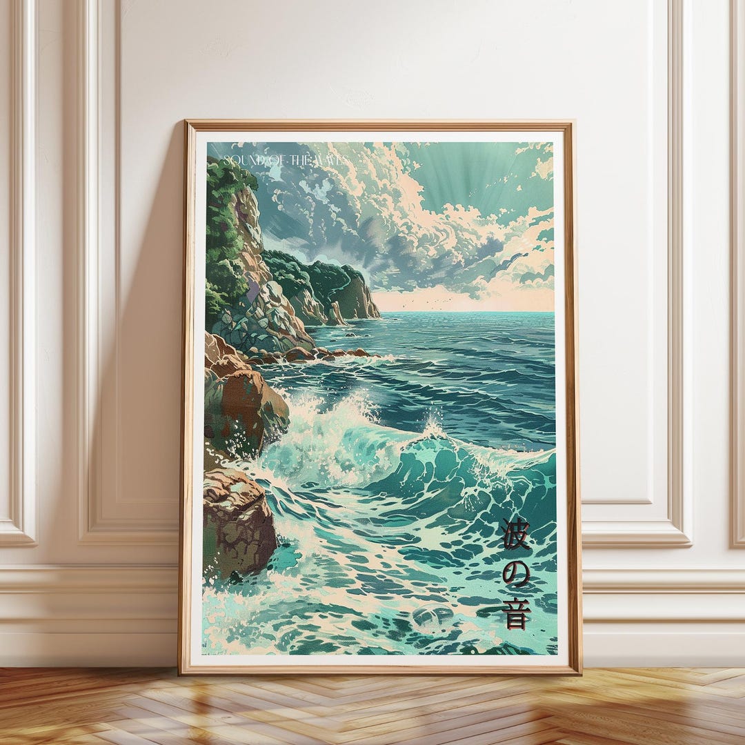 Japanese Coastal Art Print: Blue Ocean Waves, Rocky Cliffs - Etsy