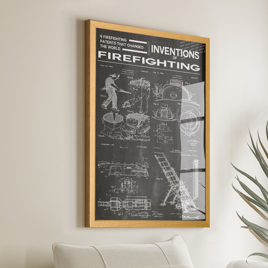 Vintage Fire Station Patent Poster: Firefighting History With This ...