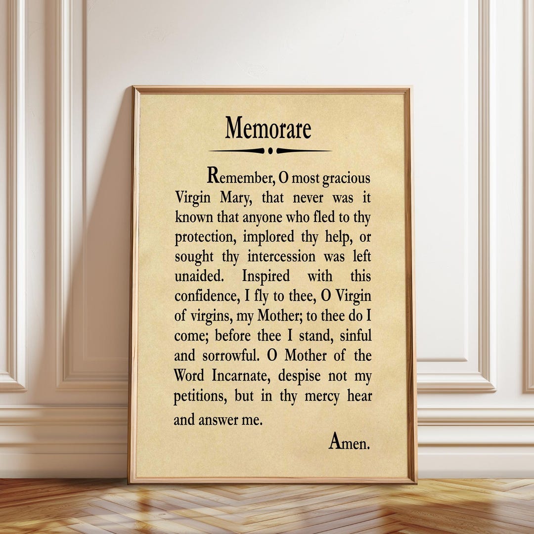 Memorare Prayer Catholic Prayer Print Prayer Gift for Family - Poster ...