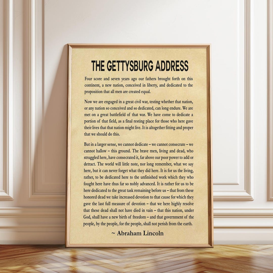 Gettysburg Address Poster: Abraham Lincoln Quote, Historical Print - Etsy