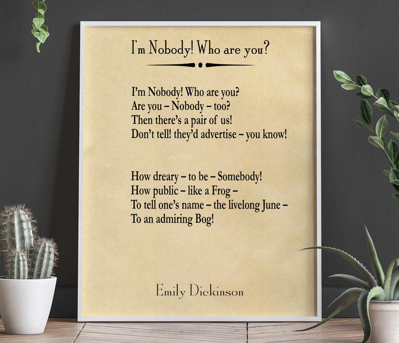 I'm A Nobody Who Are You Poem by Emily Dickinson Poetry - Etsy