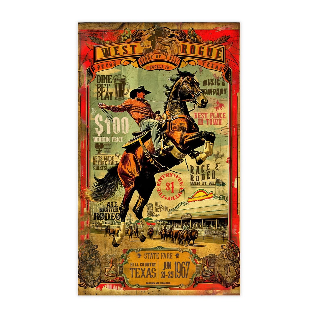 Vintage Rodeo Art Print: 1967 Texas State Fair Poster - Etsy