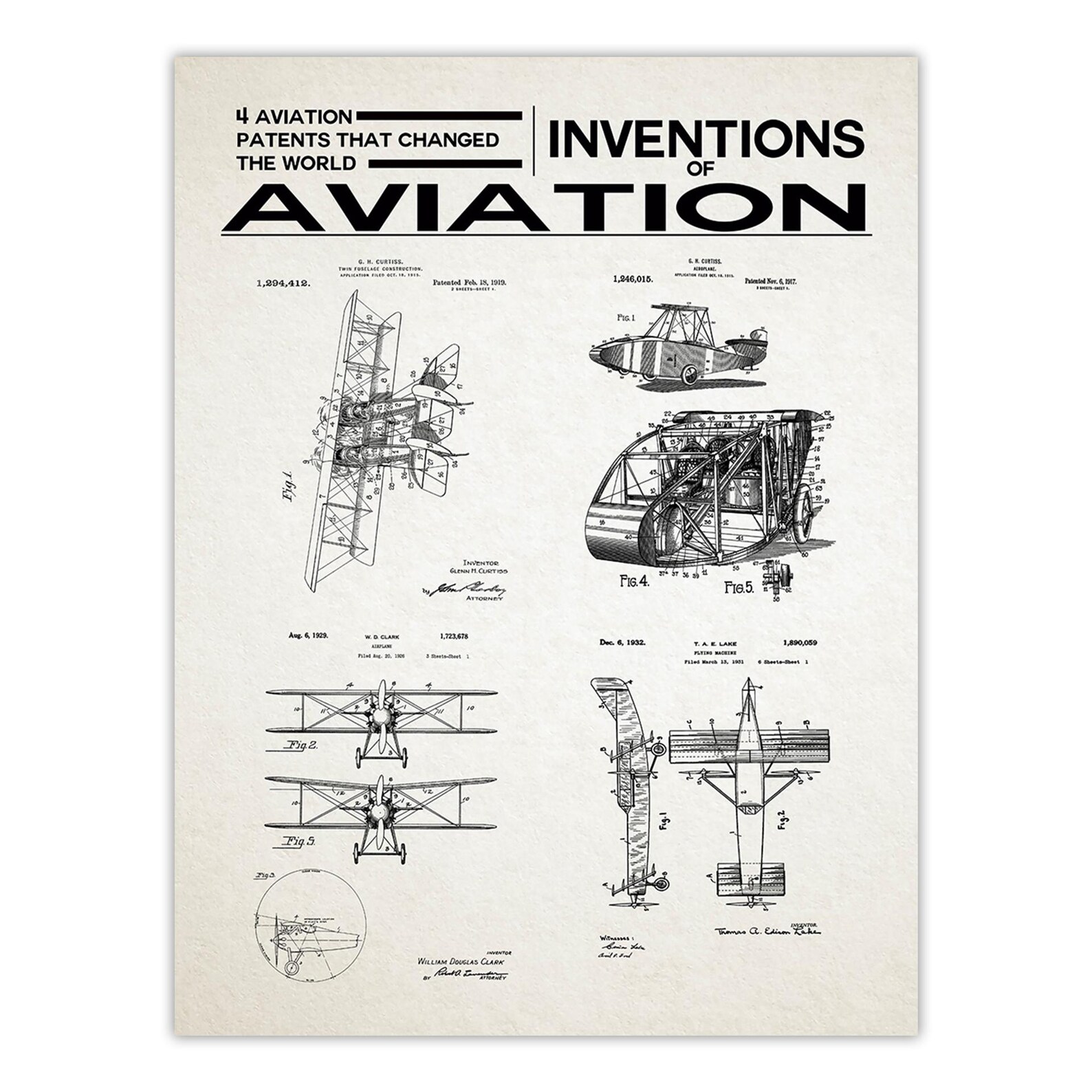 Aviation Patent Art Print: Vintage Airplane Inventions - Pilot Decor - Etsy