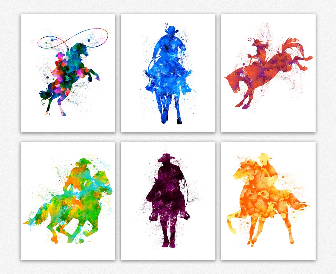 Cowboy Posters Wild West Set of 6 Western Style Watercolor Posters ...