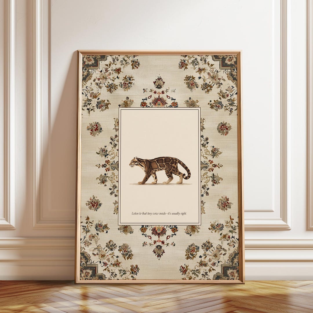 Walking Clouded Leopard Poster Print | Neutral Wildlife Wall Art Decor ...