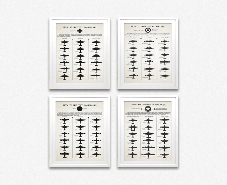WWII Warplanes Chart Set of 4 Military Aviation Prints - Etsy