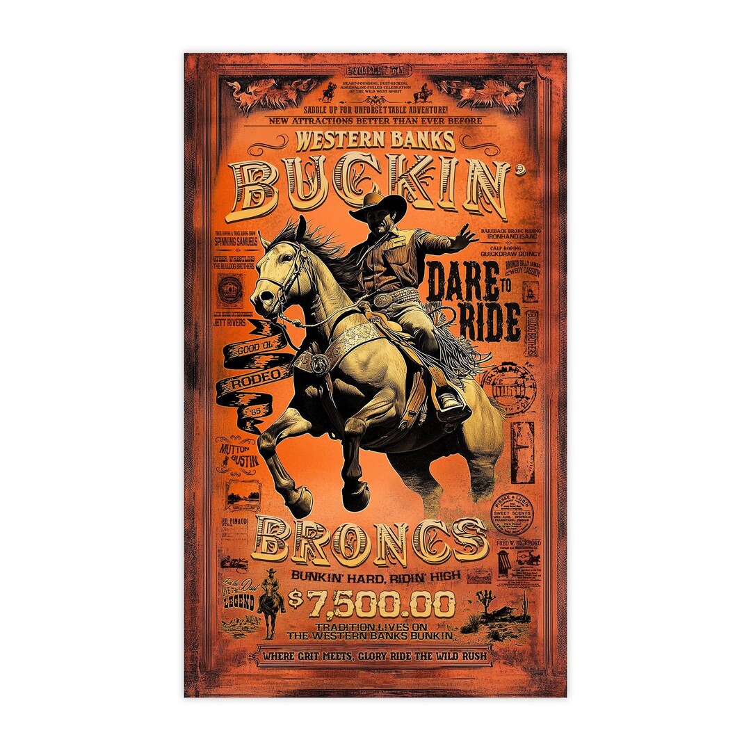 Buckin' Broncs Rodeo Poster: Rustic Western Cowboy Art Print - Etsy