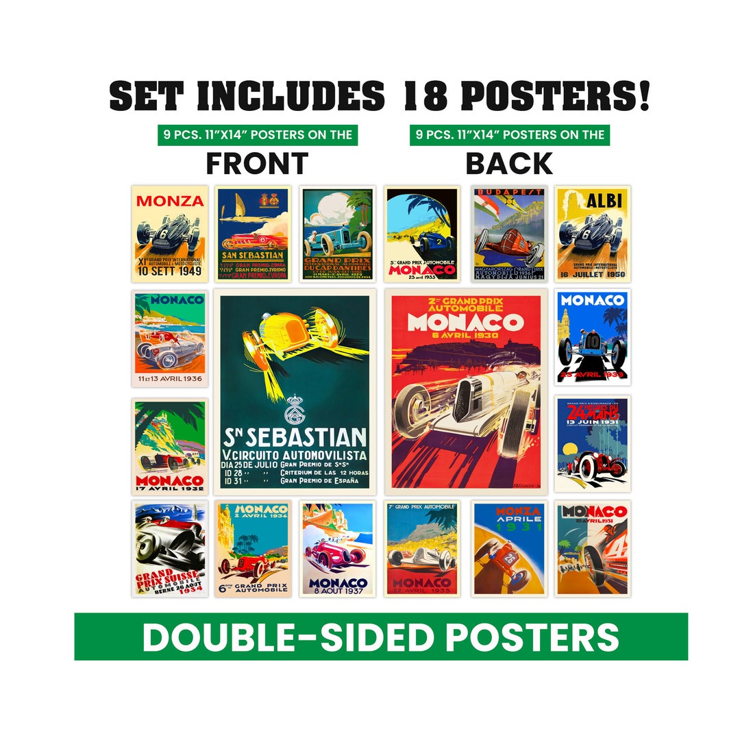 Grand Prix Posters Vintage Motor Sport Posters Set of 18 (double Sided ...