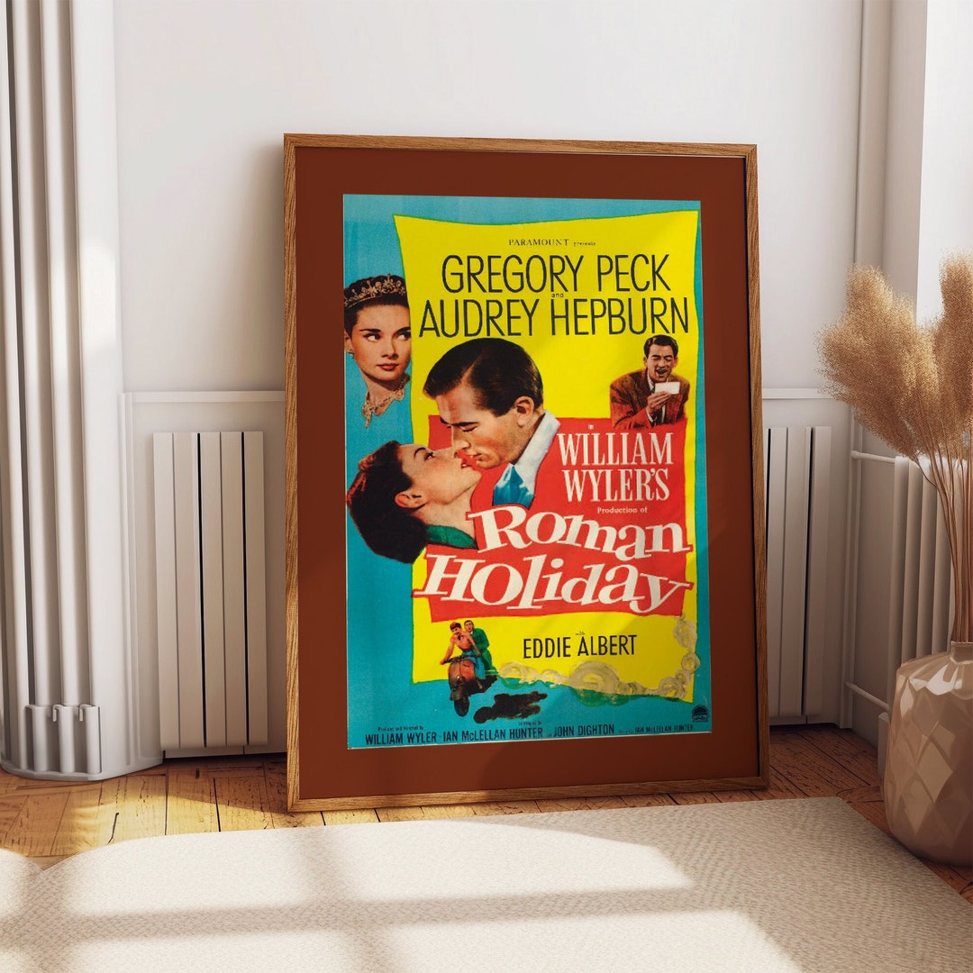 Roman Holiday 1954 Retro Poster Audrey Hepburn & Gregory Peck Vintage ...