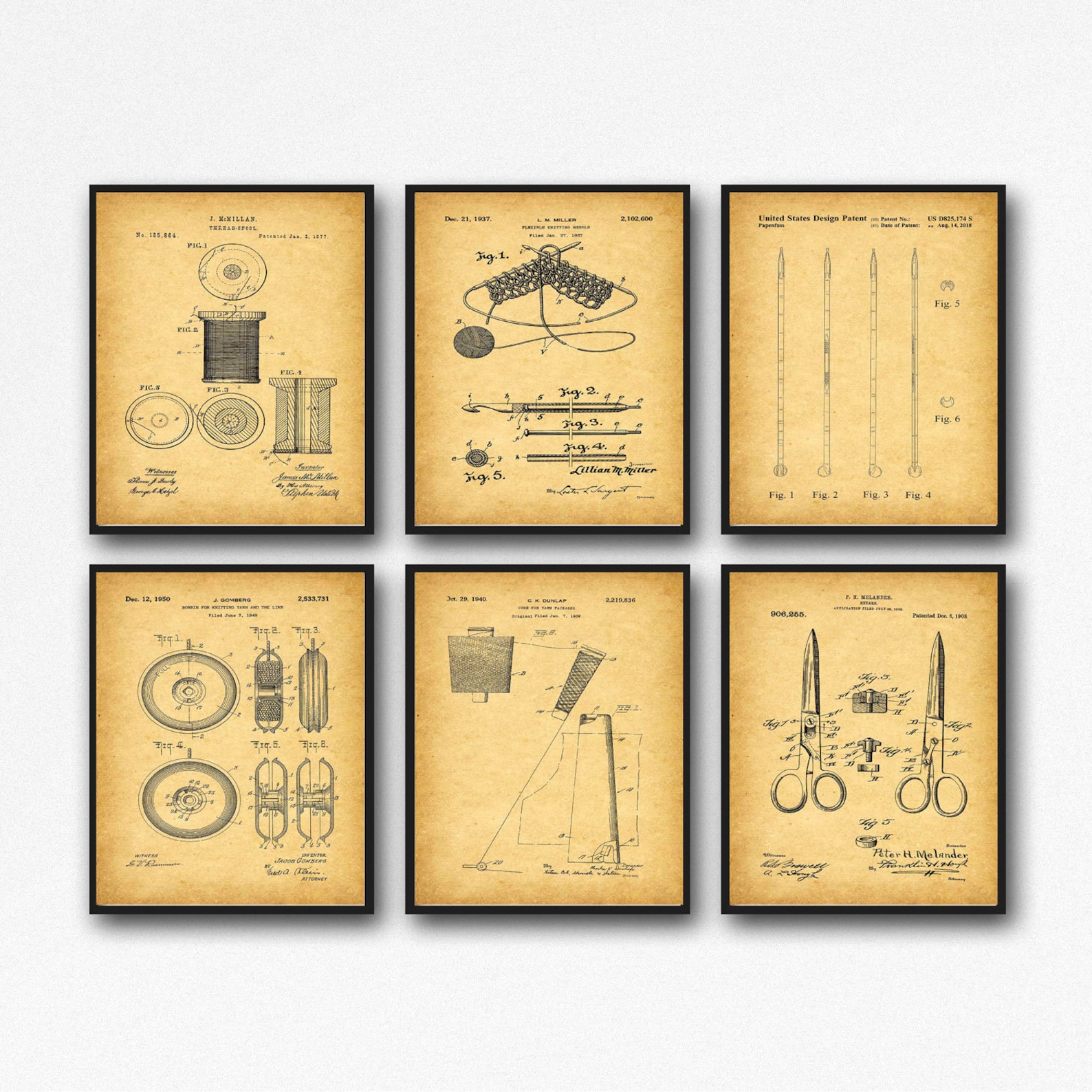 Knitting Decor Knitting Wall Art Knitting Gift Set of 6 - Etsy