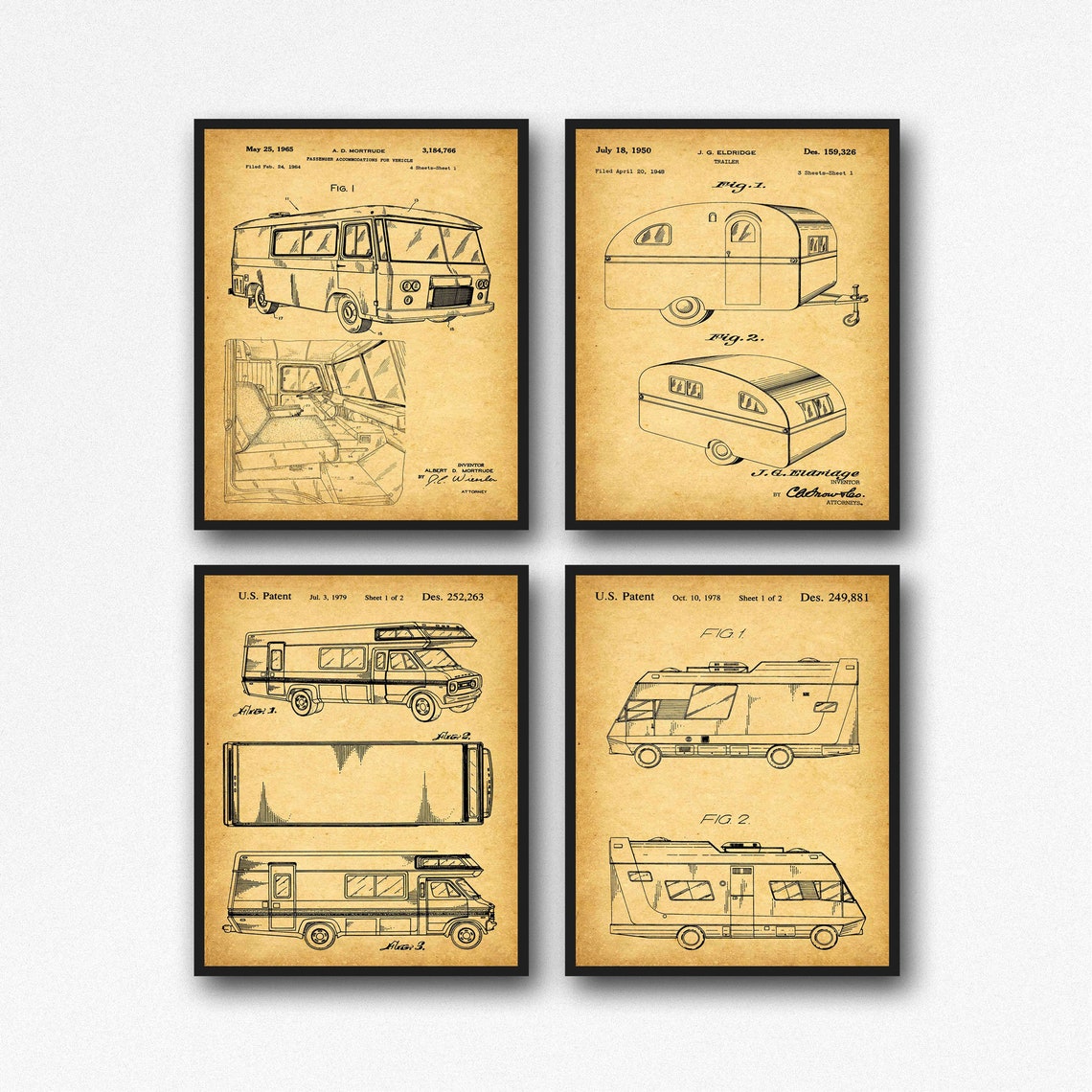 4 Camper Van Posters RV Travel Posters Set of 4 | Etsy