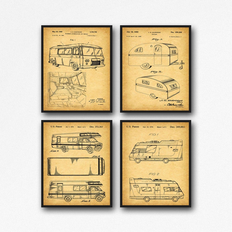 4 Camper Van Posters RV Travel Posters Set of 4 | Etsy