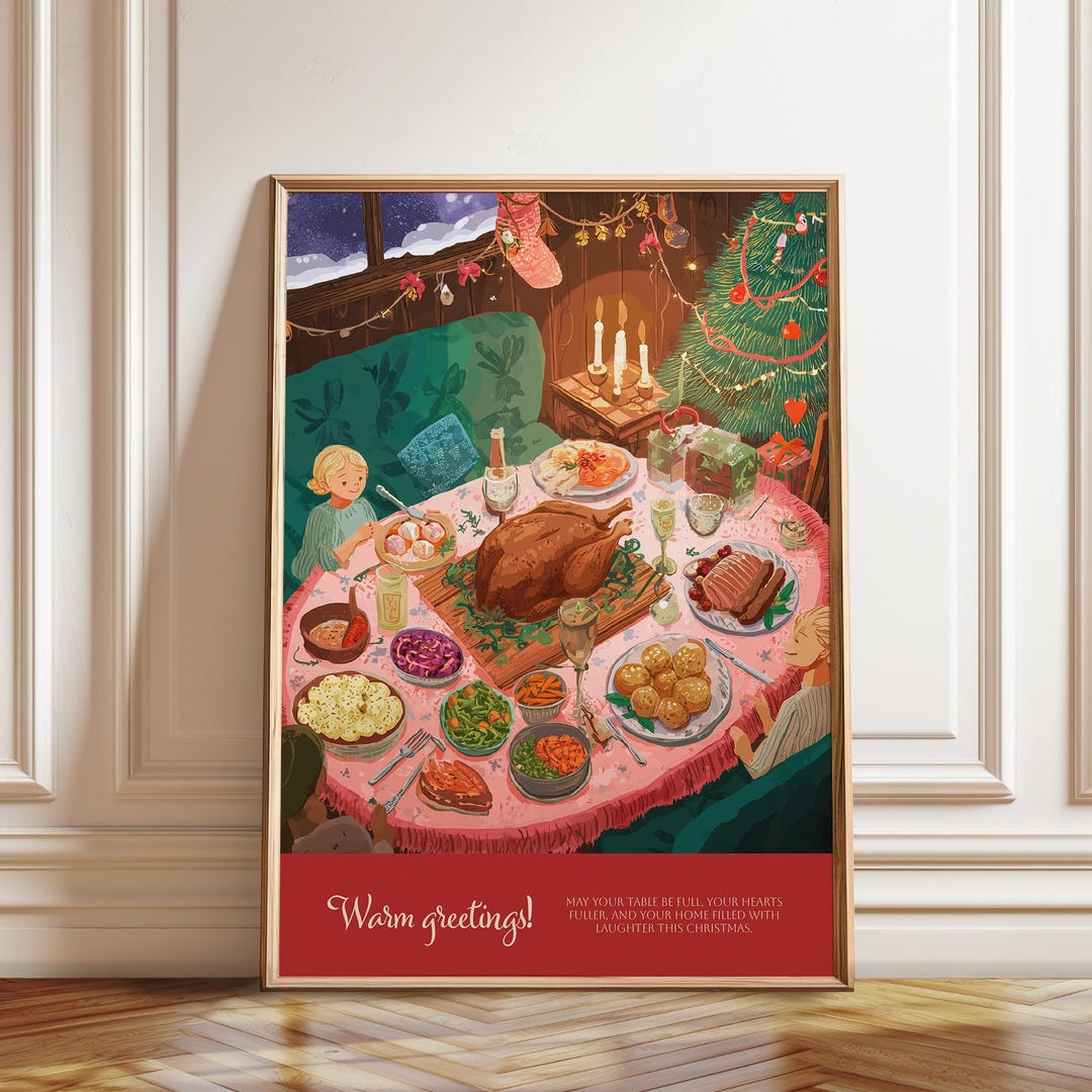 Christmas Dinner Art Print: Warm Holiday Family Gathering Poster - Etsy