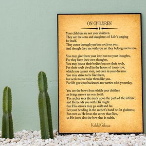 On Children Poem by Kahlil Gibran Quote the Prophet - Etsy