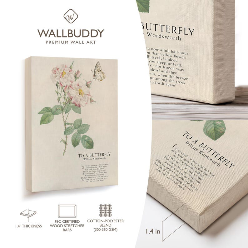 William Wordsworth Poem Art Print: Butterfly & Roses Botanical ...
