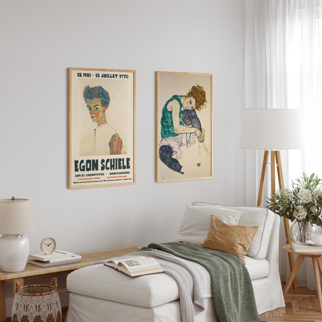 Egon Schiele Painting and Exhibition Poster Set of 2 Prints - Etsy