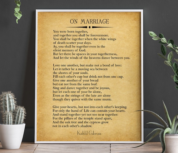 On Marriage Poem by Khalil Gibran the Prophet Print - Etsy India