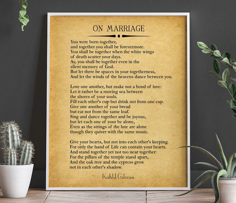 On Marriage Poem by Khalil Gibran the Prophet Print - Etsy