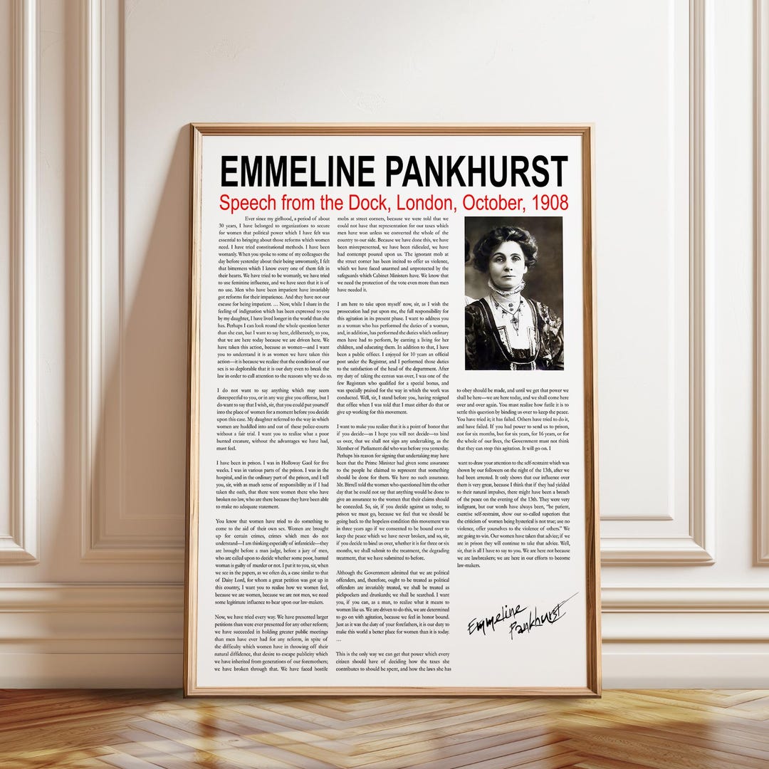 Emmeline Pankhurst Suffragette Speech Poster: Feminist Rights Art Print ...