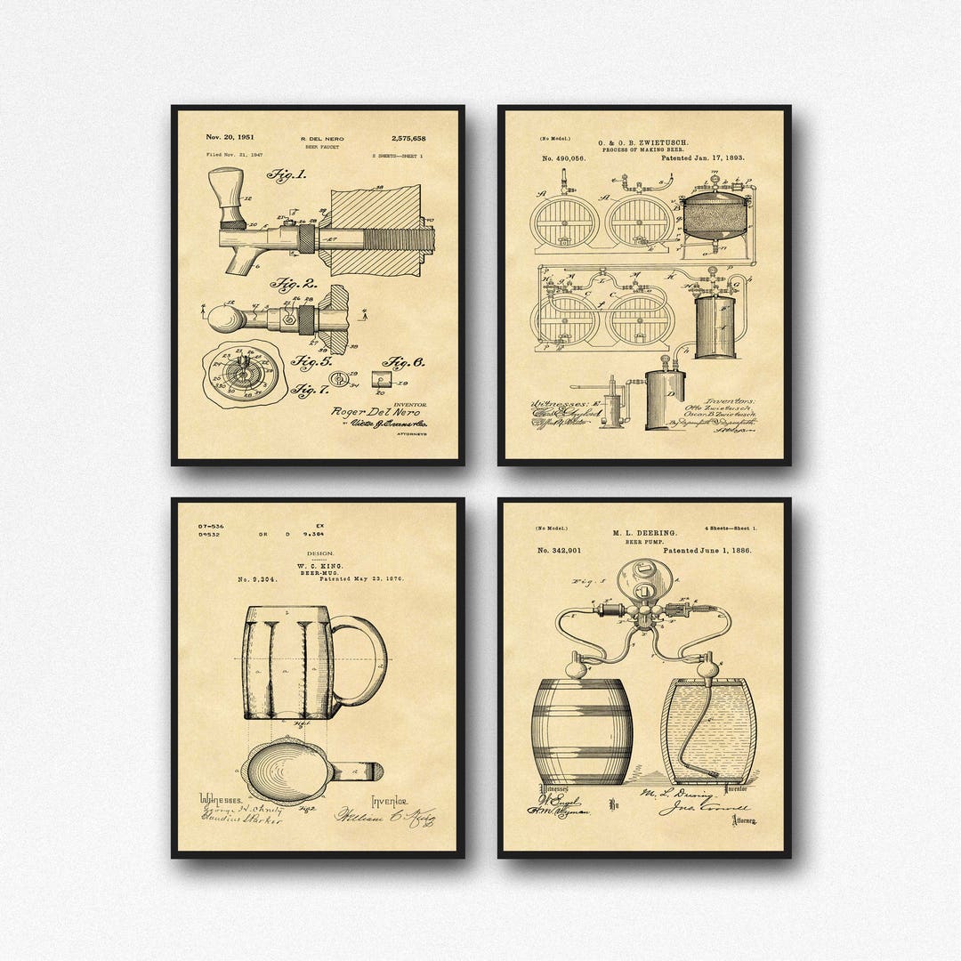 Craft Beer Gift Posters - Set of 4 Beer Patent Posters - Beer Lover ...
