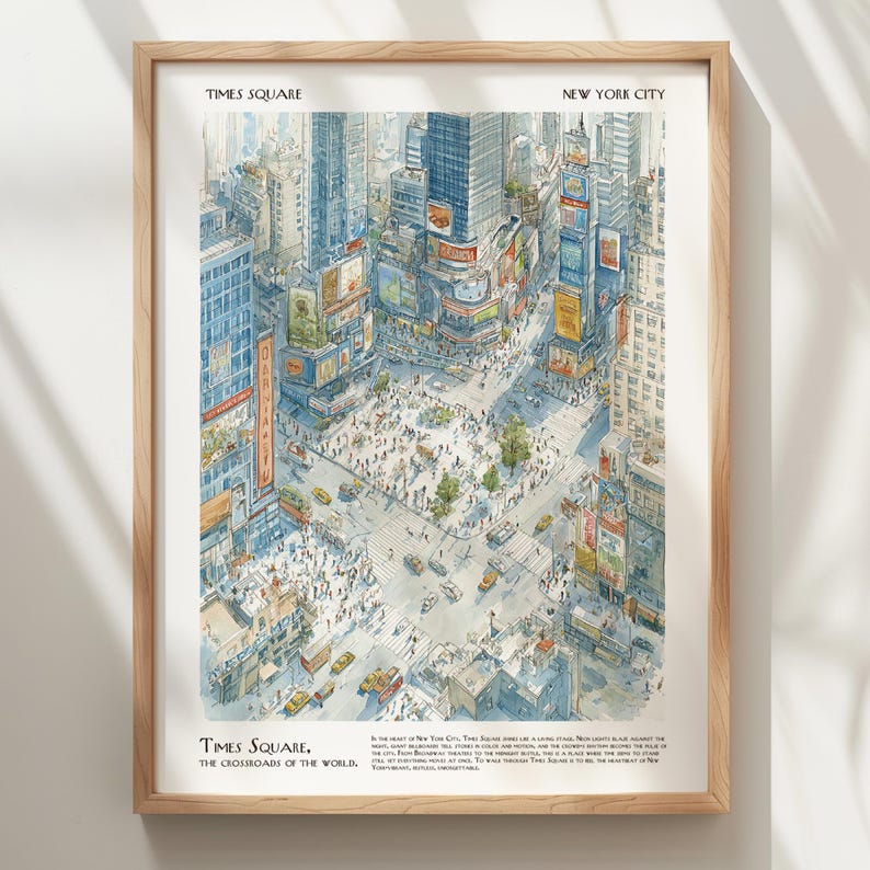 Times Square Poster: New York City Street Illustration – Urban Travel ...