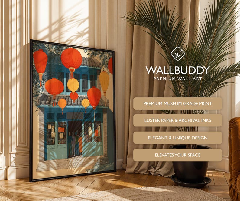 Asian Night Market Print: Teal Shopfront, Red and Gold Lanterns - Etsy UK