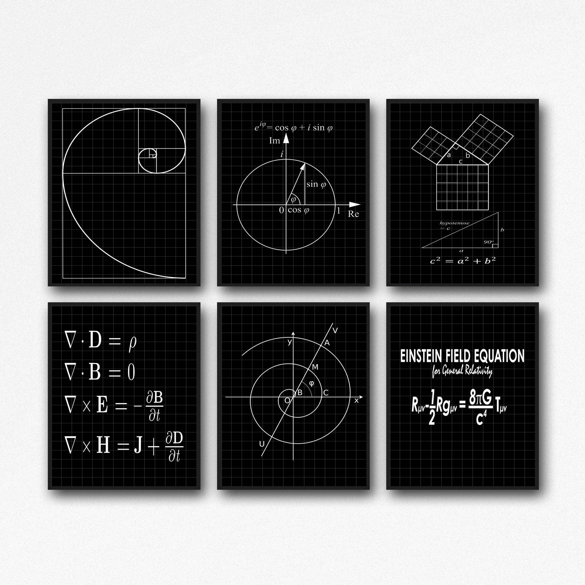 Math Poster Set of 6 Math Prints Fibonacci Golden Spiral - Etsy