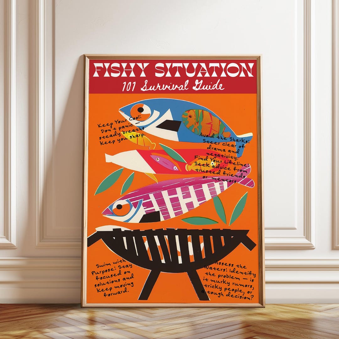 Colorful Fish Survival Guide Poster – Retro Fish Illustration With Life ...