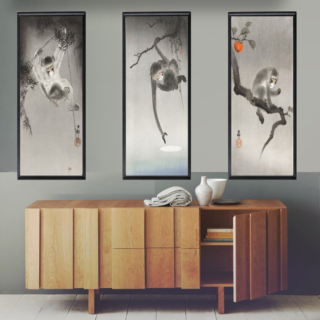 Playful Monkeys: Set of 3 Japanese Vintage Monkey Posters Triptych ...
