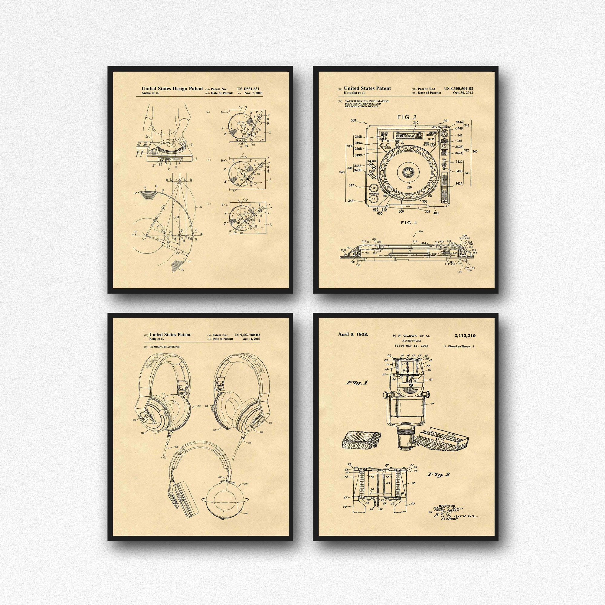 DJ Patent Print Set of 4 DJ Posters Music Studio Decor - Etsy UK